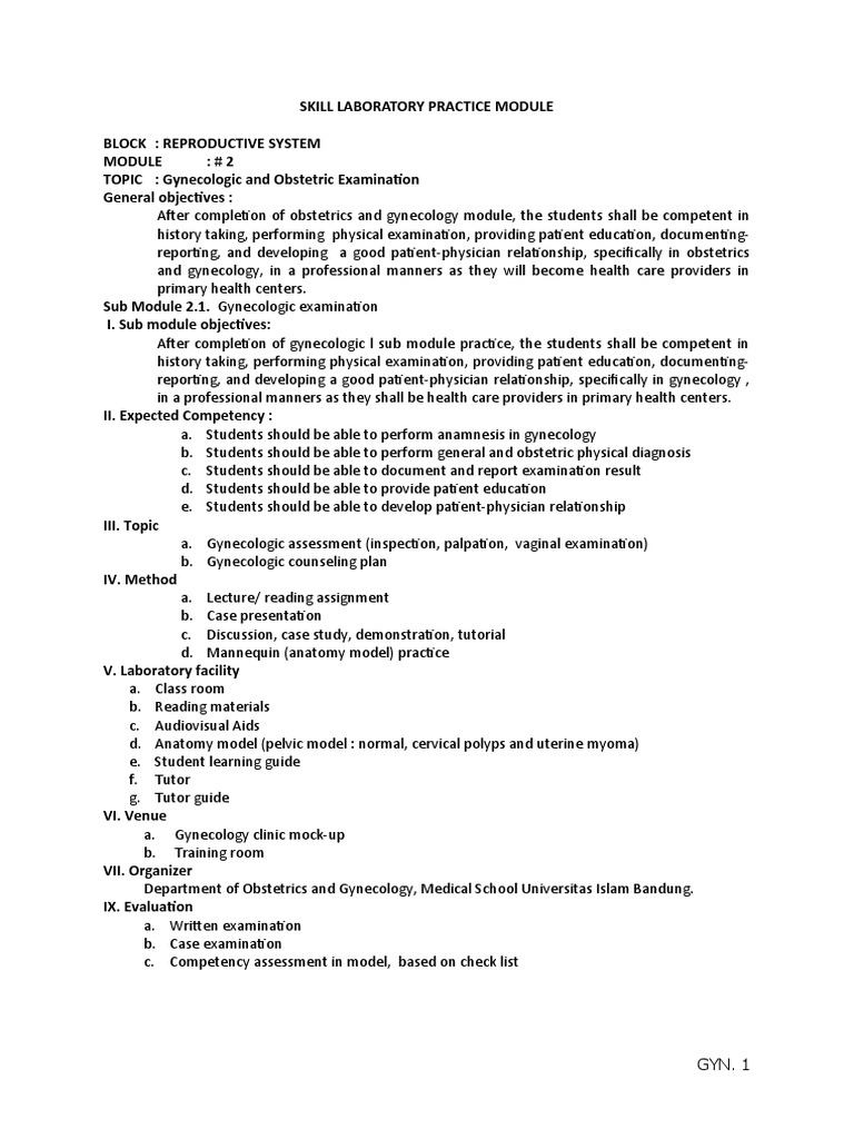Gynecologic Examination Practice Module | PDF | Vagina | Physical ...