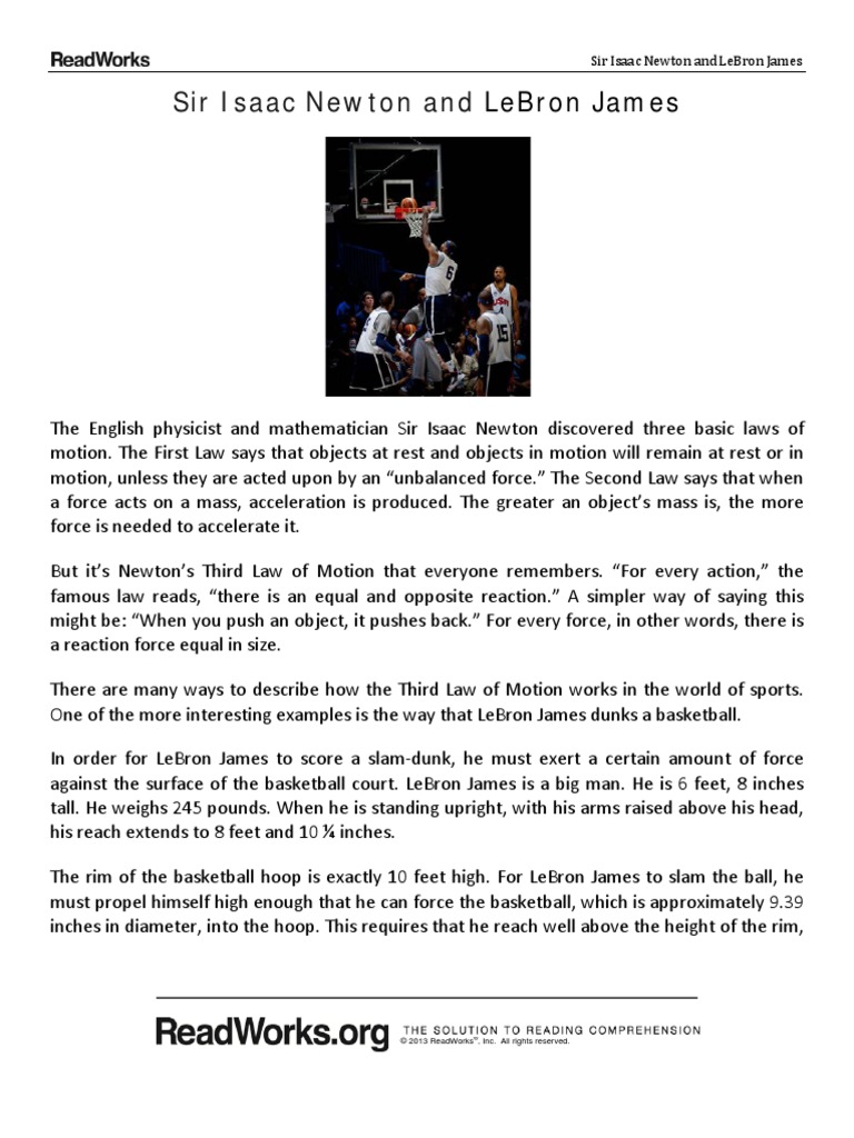Sir Isaac Newton And: Lebron James | PDF | Newton's Laws Of Motion | Force