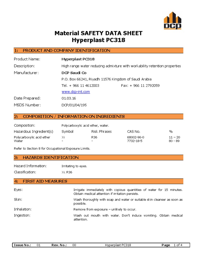 Hyperplast PC318 MSDS BH | PDF | Toxicity | Safety