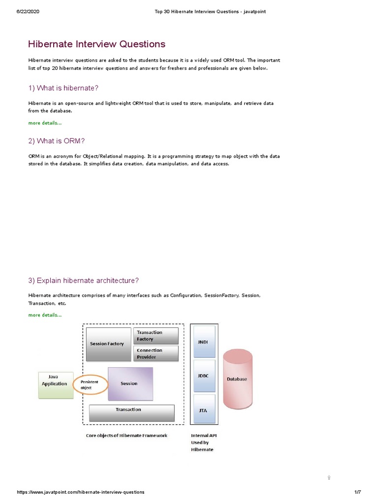 Top 30 Hibernate Interview Questions Pdf Object Relational Mapping Object Computer Science 0375