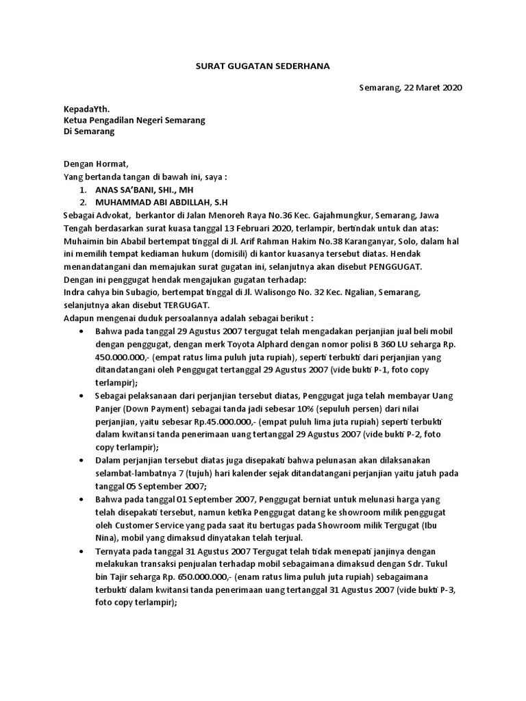Surat Gugatan Sederhana | PDF
