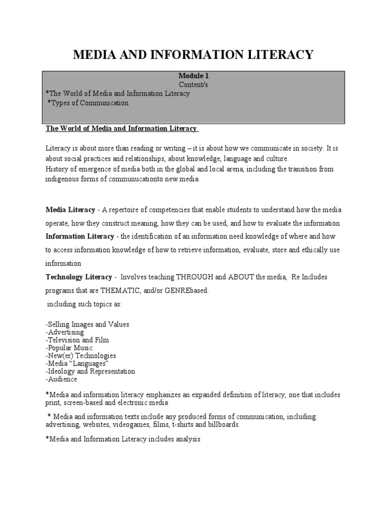 Module Media and Information Literacy | PDF | Interpersonal ...