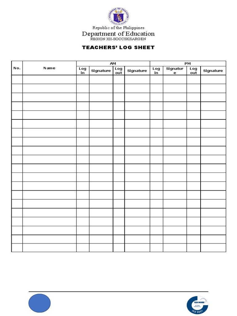 Department of Education: Teachers' Log Sheet | PDF