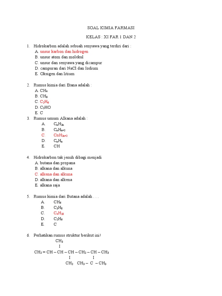 Soal Kimia Farmasi Xi 2019 | PDF