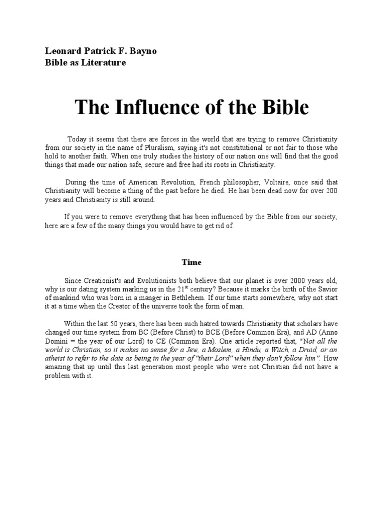 Biblical Influence on Society and Culture | PDF | Common Era | Murder