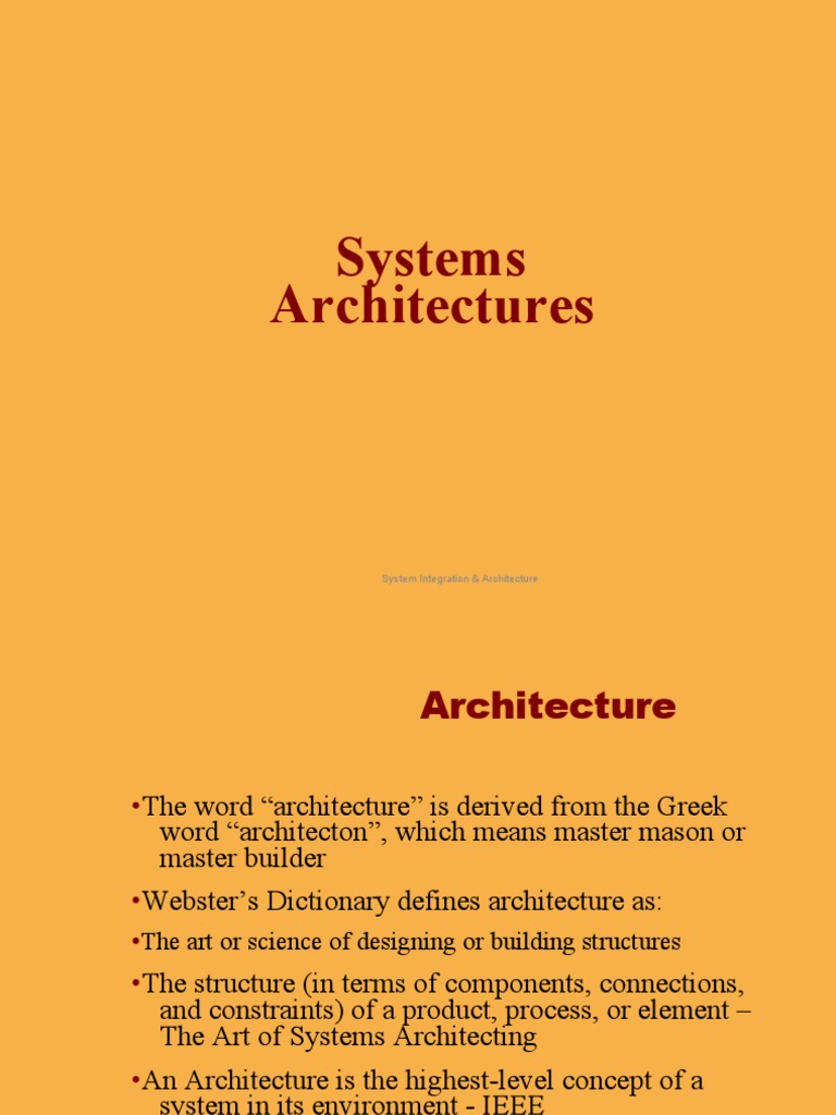 Systems Architectures System Integration And Architecture Pdf System Conceptual Model
