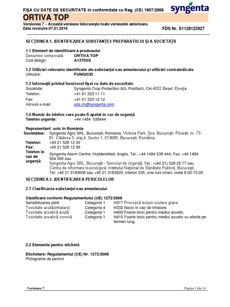 Fisa de Securitate Ortiva Top | PDF