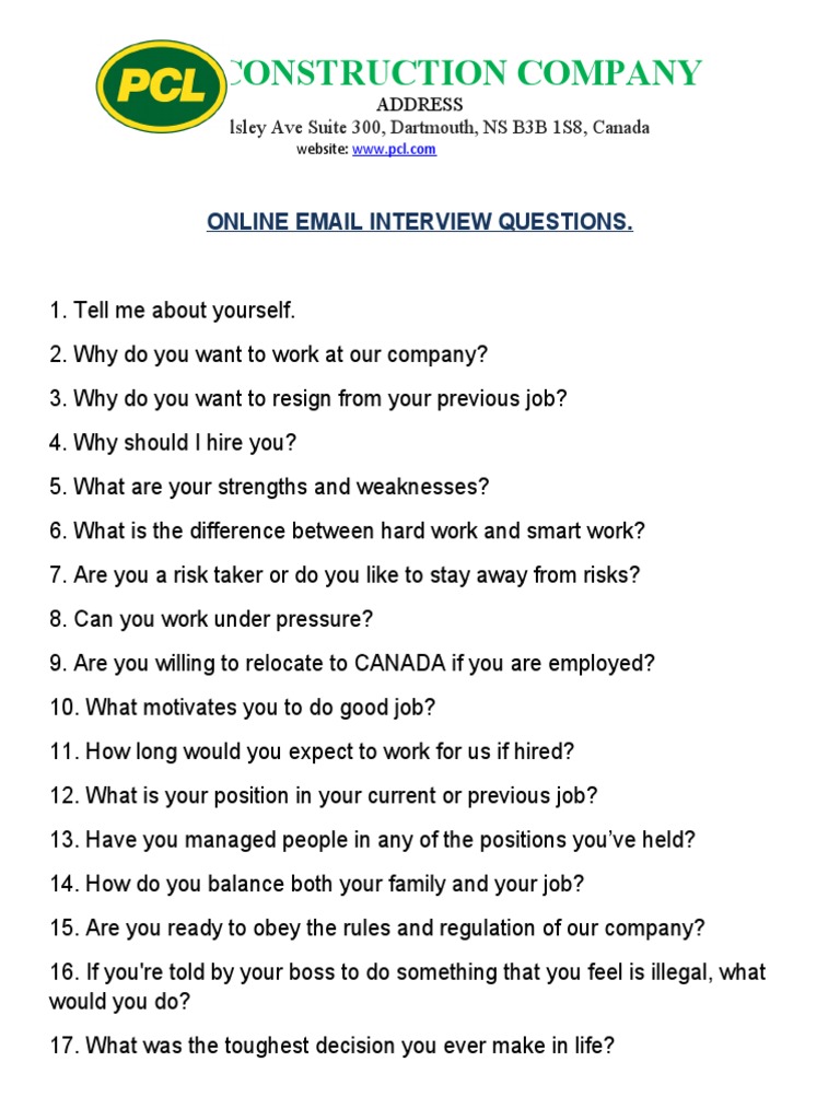 PCL Construction Online Interview Form!!!!!!! | PDF