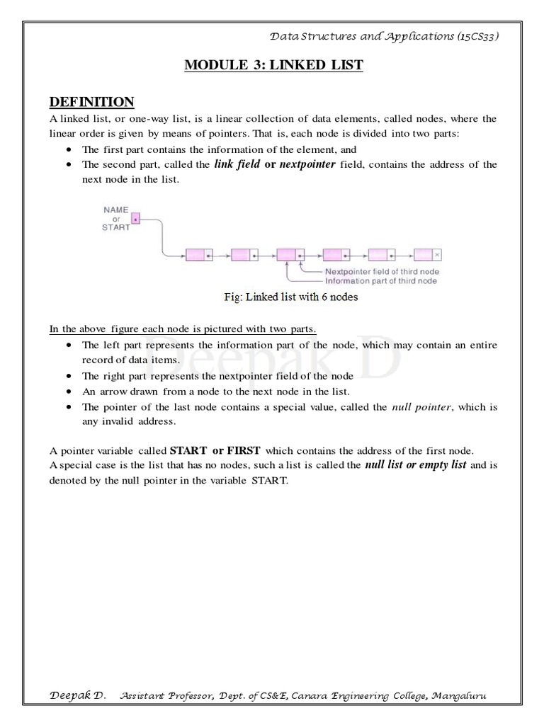Module 3: Linked List: Data Structures and Applications (15CS33) | PDF | Pointer (Computer ...