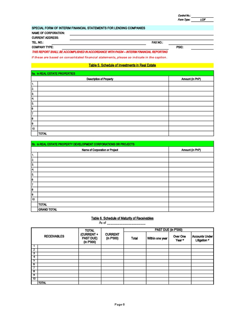 LCIF - Schedules - PAGES 6 TO 11 | PDF | Loans | Financial Statement