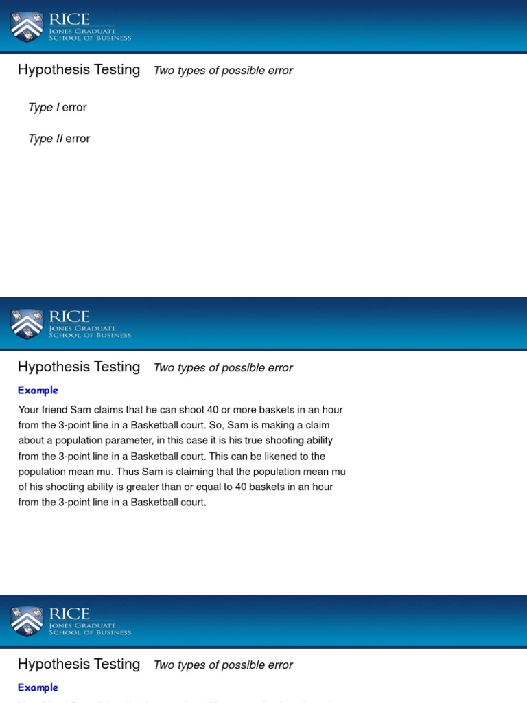 Hypothesis Testing: Two Types of Possible Error | PDF | Type I And Type ...