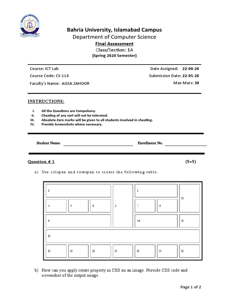 Bahria University, Islamabad Campus: Department of Computer Science | PDF