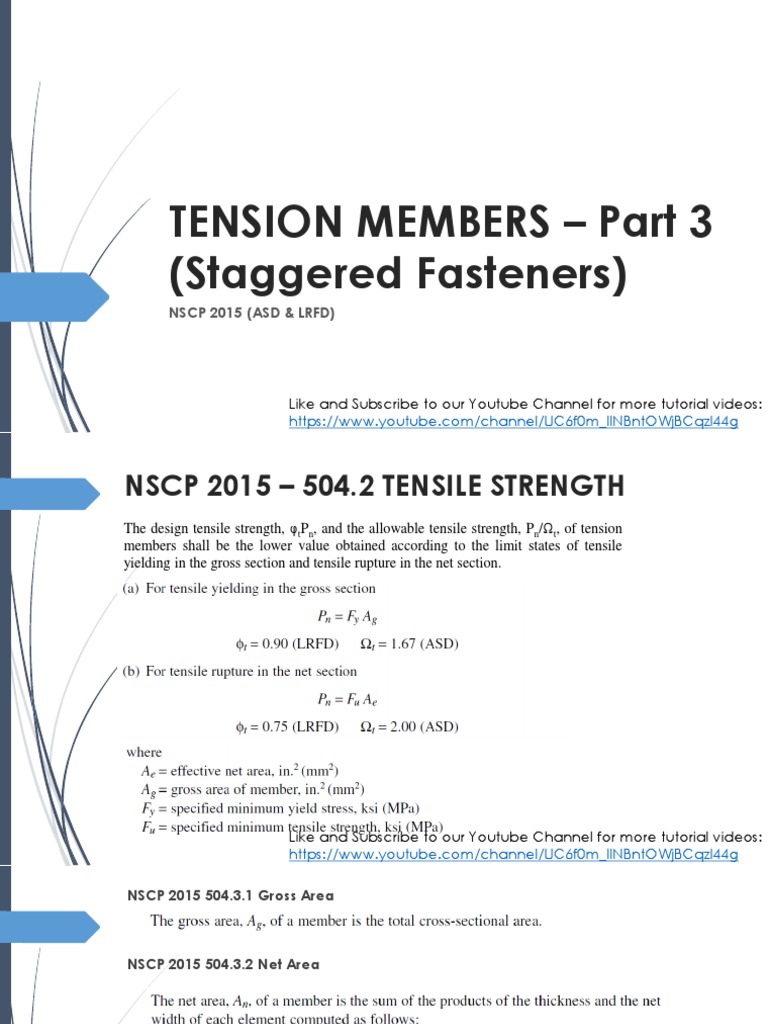 NSCP 2015 (ASD & LRFD) - STEEL DESIGN (Tension Member - Part 3 ...