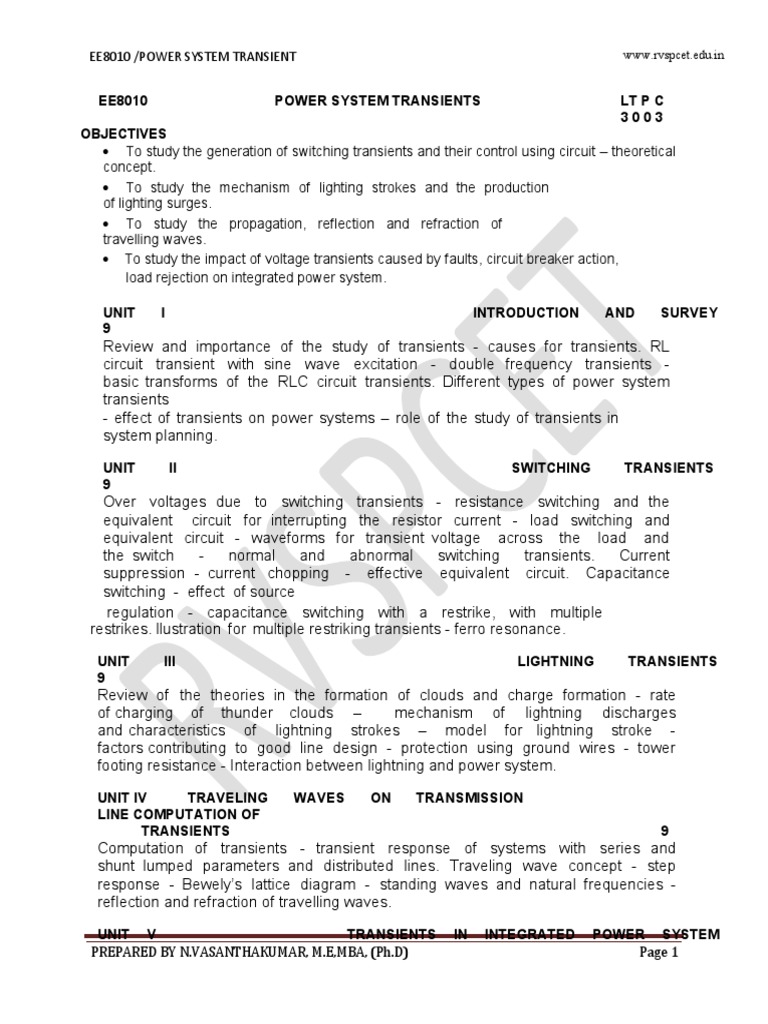 EE8010 PST Syllabus | PDF | Electrical Network | Lightning