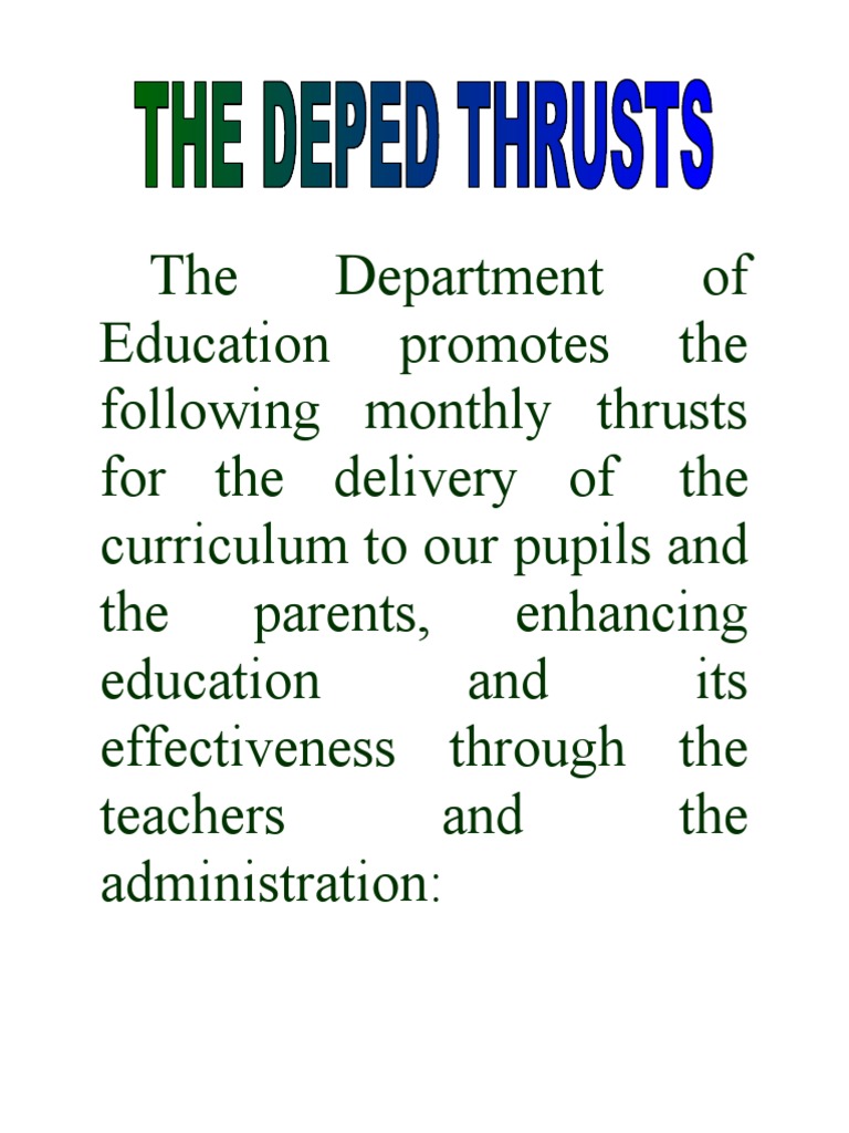 The DEPED Thrusts | PDF | Malnutrition | Taxes
