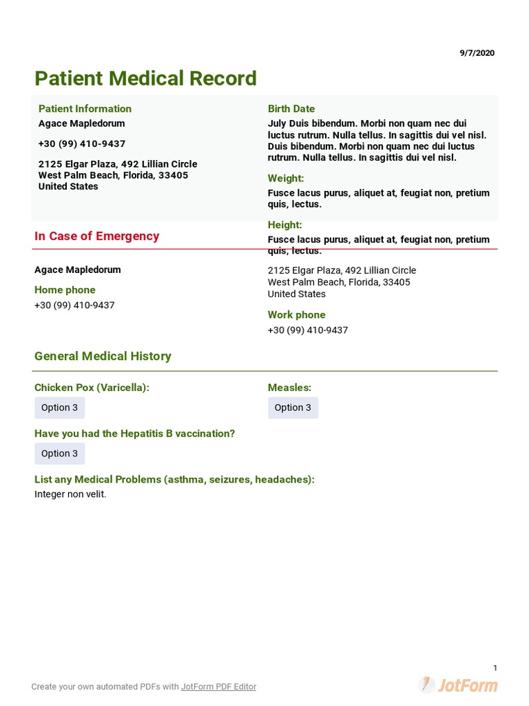 Patient Medical Record: in Case of Emergency | PDF | Medical Humanities ...