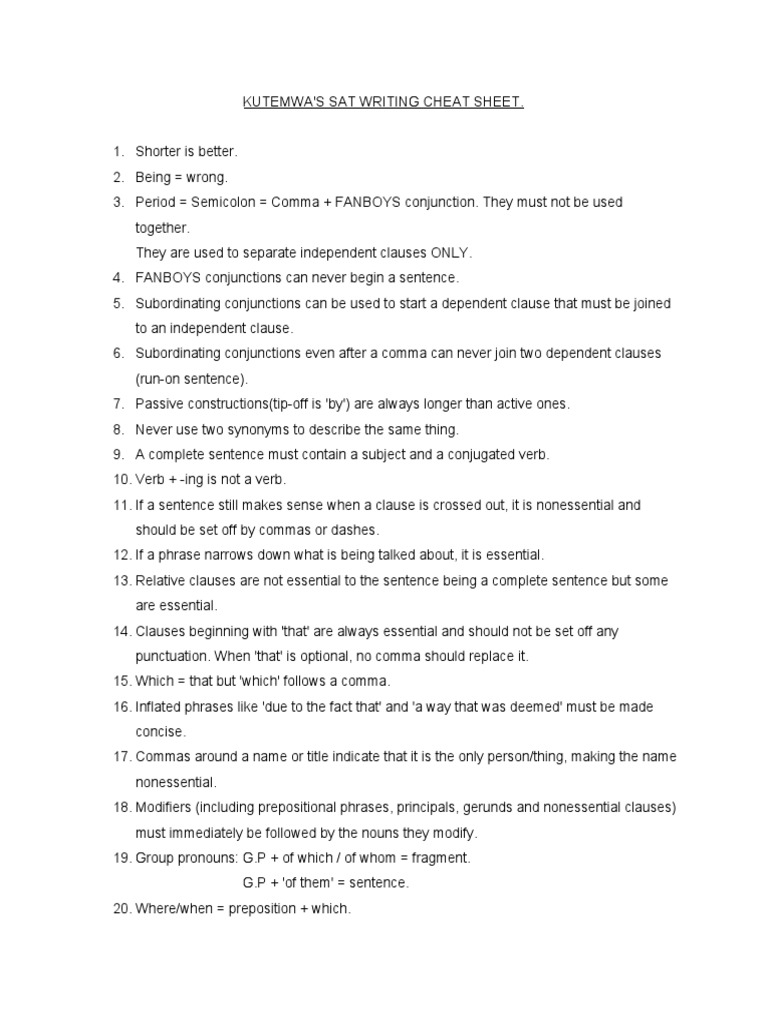 SAT Writing Cheat Sheet-3 PDF | PDF | Clause | Syntax