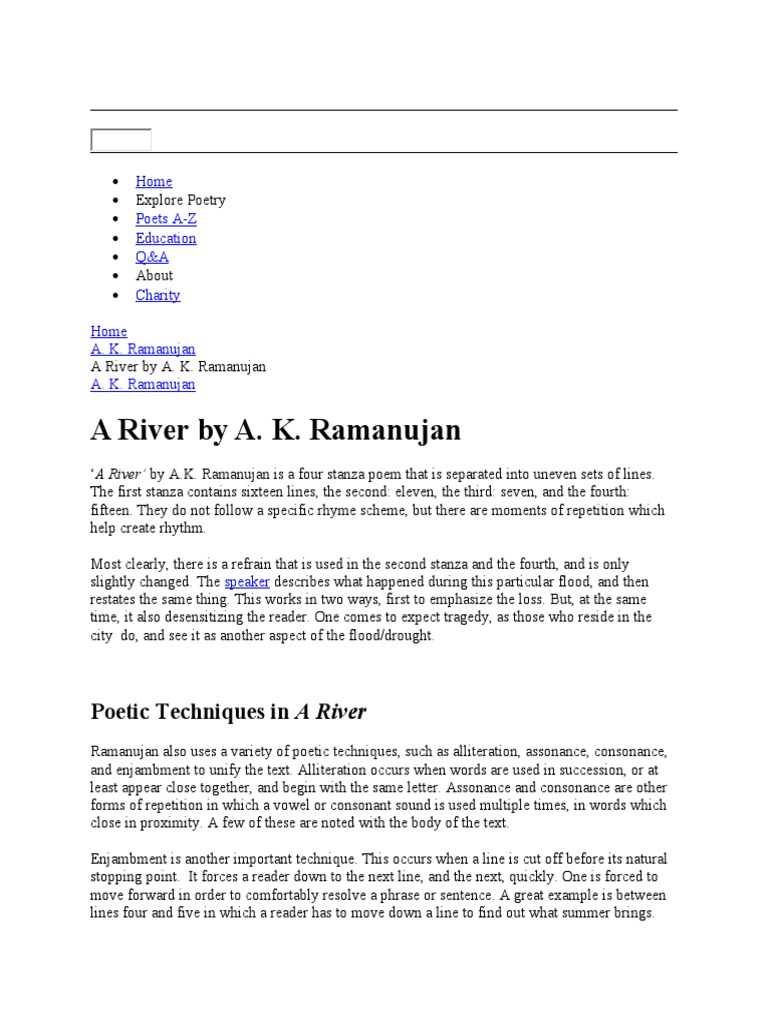 A River by A. K. Ramanujan | PDF | Poetry
