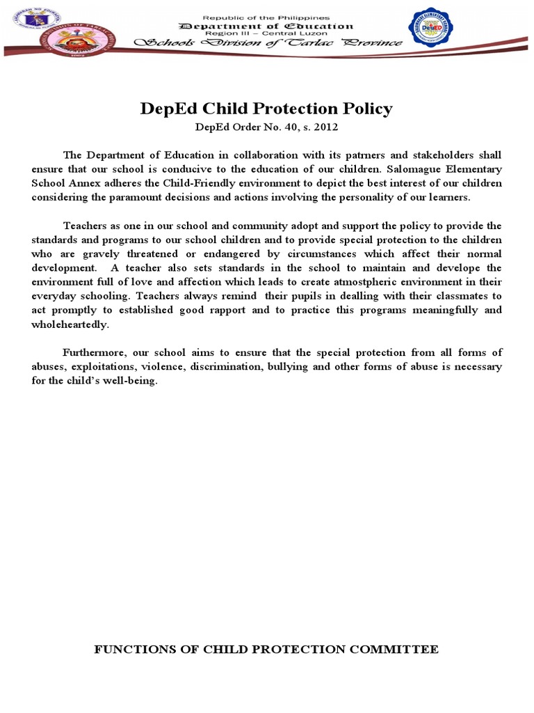 DepEd Child Protection Policy | PDF | Child Protection | Bullying