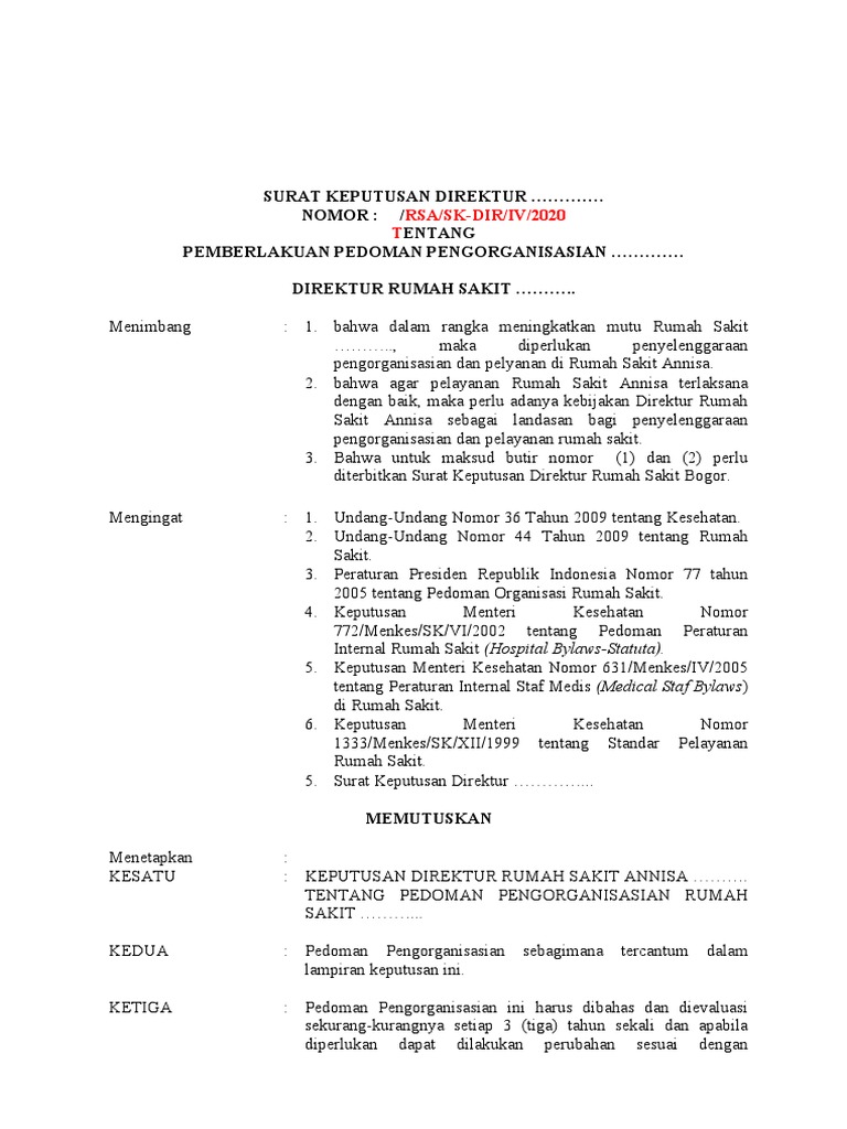 Contoh SK Pemberlakuan Pedoman Pengorganisasian | PDF