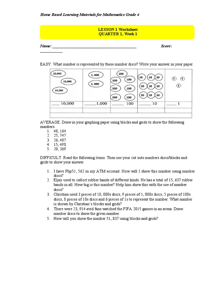 Grade 4 Math Home Learning Worksheets | PDF | Teaching Methods & Materials