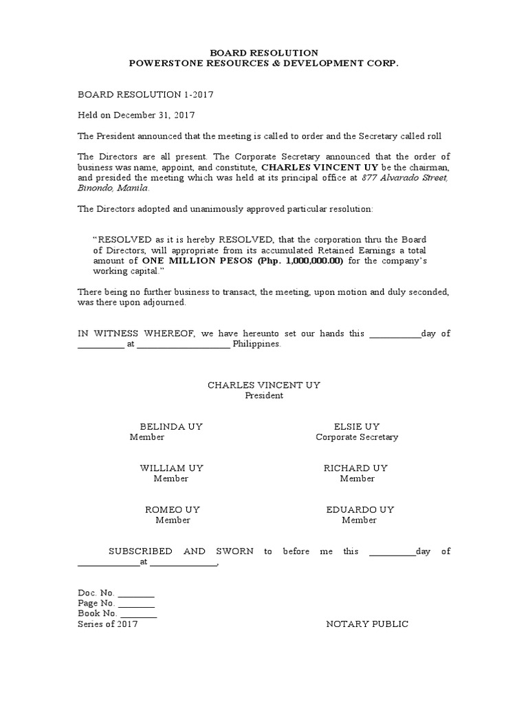 BOARD RESOLUTION Appropriation of RE | PDF | Government