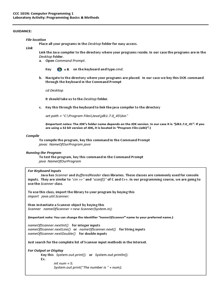 File Location Link: CCC 101N: Computer Programming 1 Laboratory Activity: Programming Basics ...