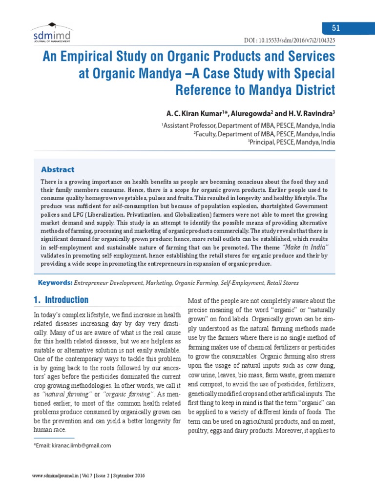 An Empirical Study On Organic Products and Services at Organic Mandya - A Case Study With ...