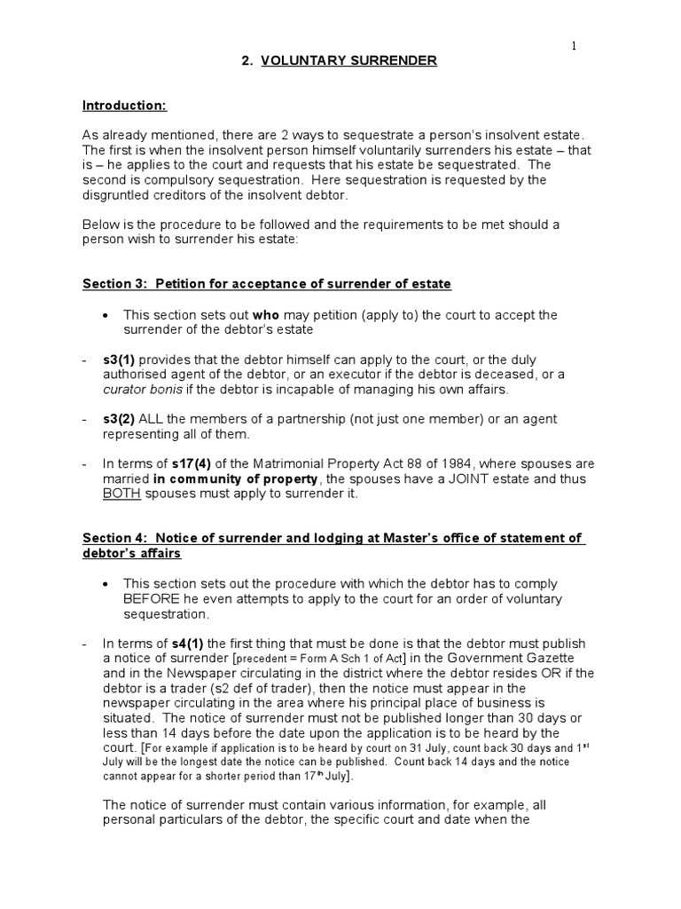 Voluntary Surrender | PDF | Debtor | Bankruptcy