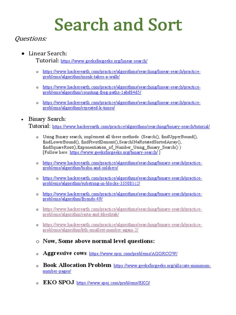 Search and Sort: Questions | Download Free PDF | Mathematical Logic ...