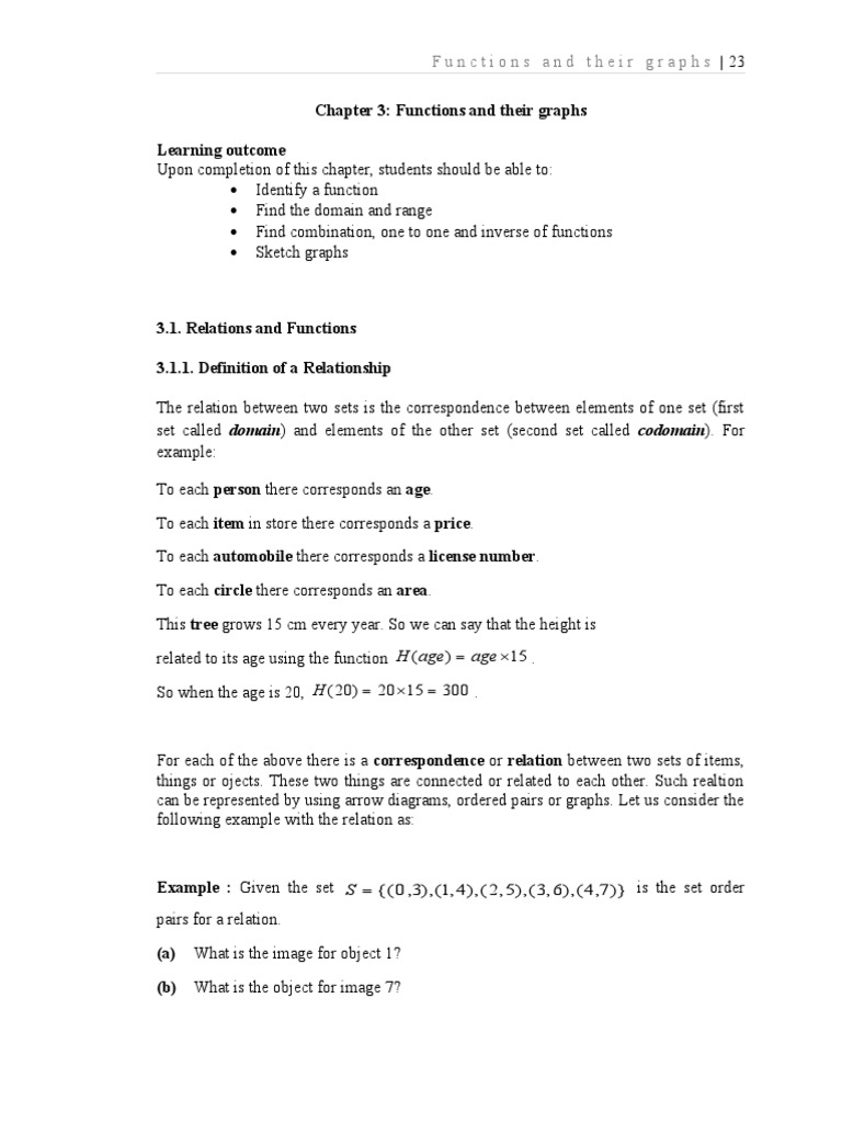 Chapter 3: Functions and Their Graphs Learning Outcome | PDF | Function ...