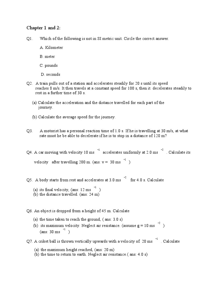 Chapter 1 and 2 | PDF | Acceleration | Velocity