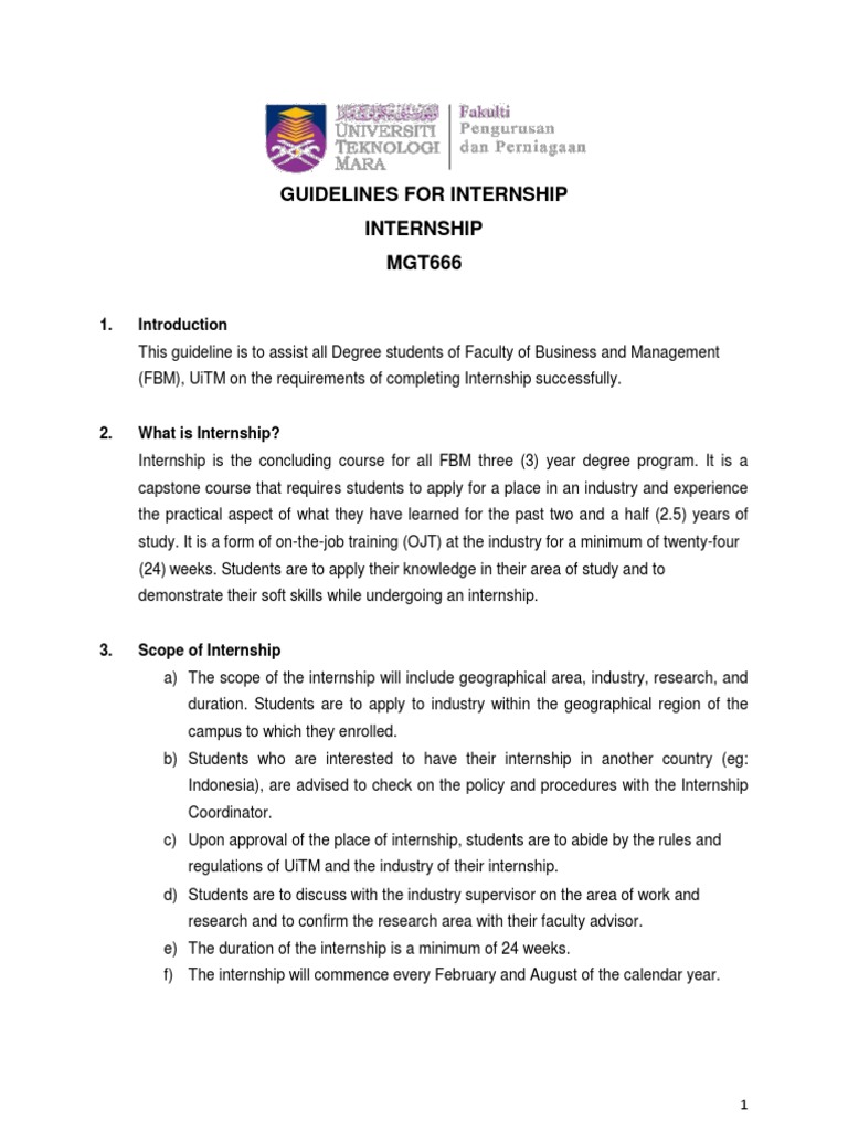 MGT666 Internship Guidelines for FBM Students | PDF | Turnitin ...