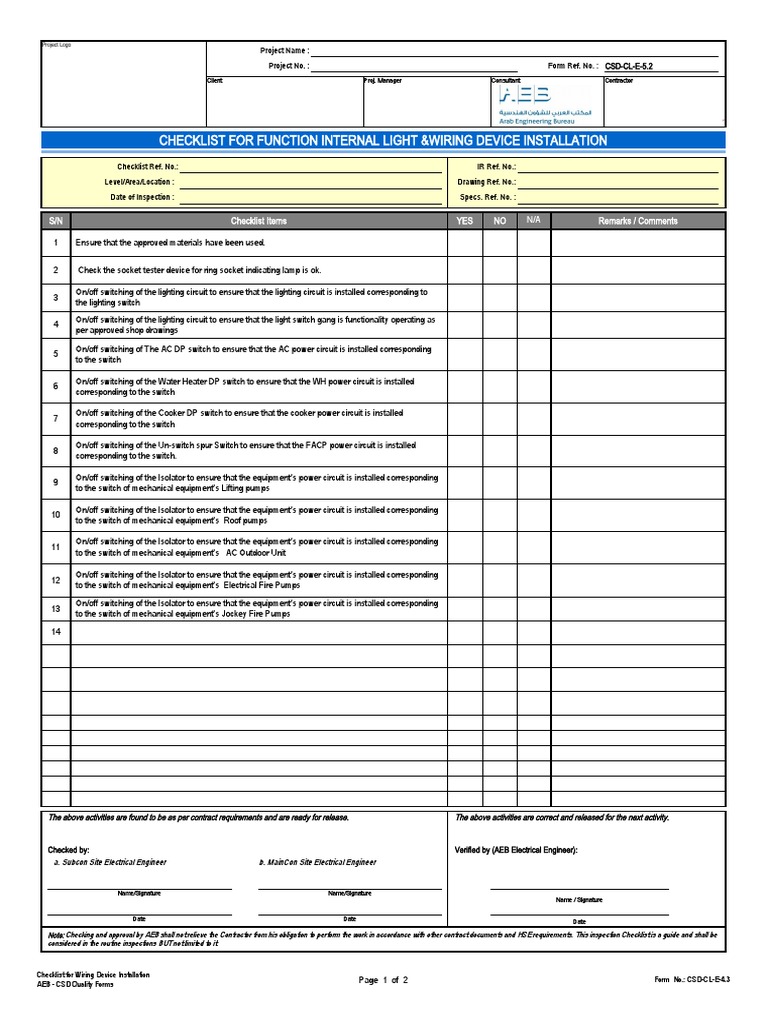 5.2. Internal Light & Wiring Device Function Test | PDF | Switch ...