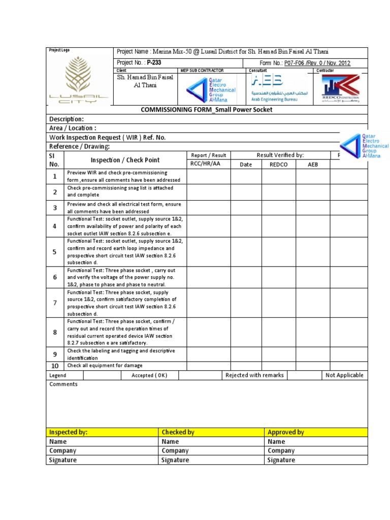 Commissioning Form - Small Power System | PDF | Ac Power Plugs And ...