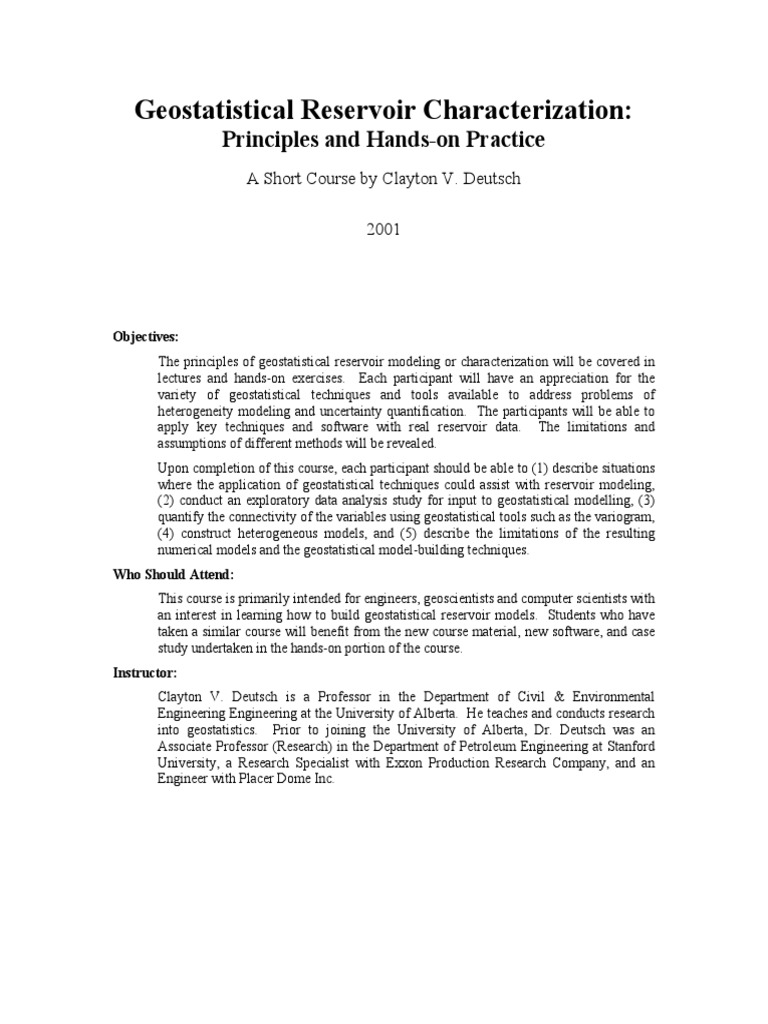 Geostatistical Reservoir Characterization:: Principles and Hands-On ...