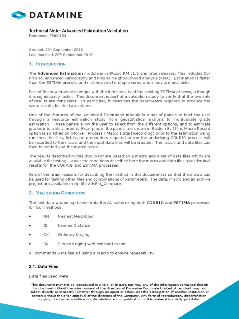Technical Note: Advanced Estimation Validation: Ntroduction | PDF ...
