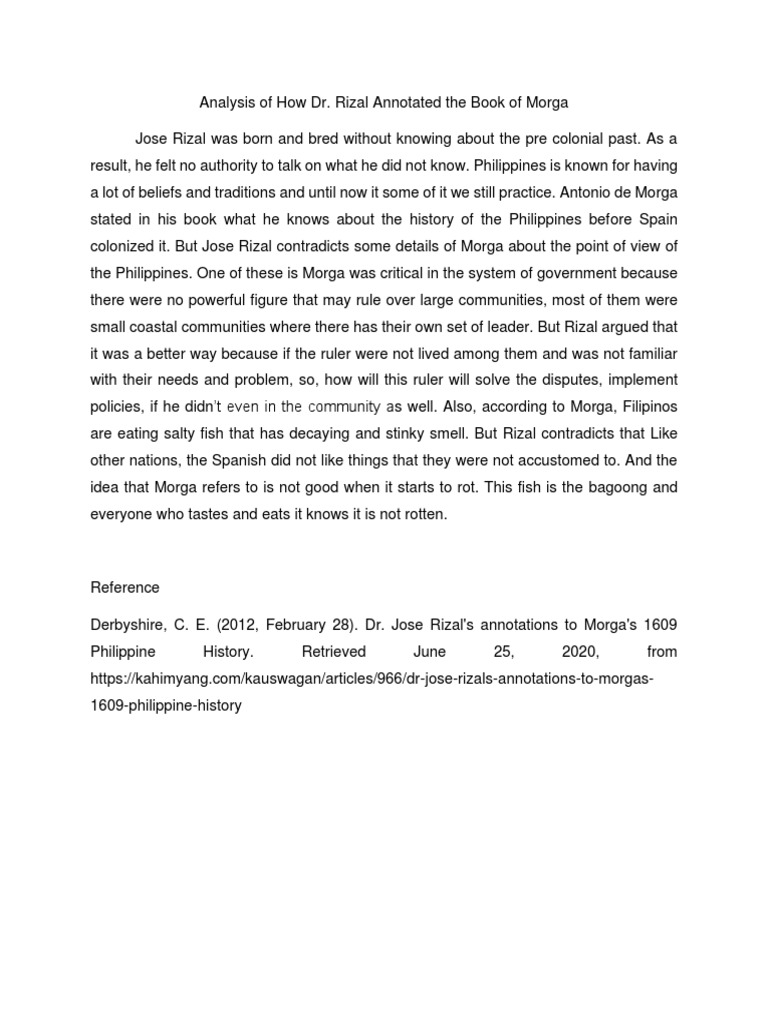 Analysis of How Dr. Rizal Annotated The Book of Morga. | PDF