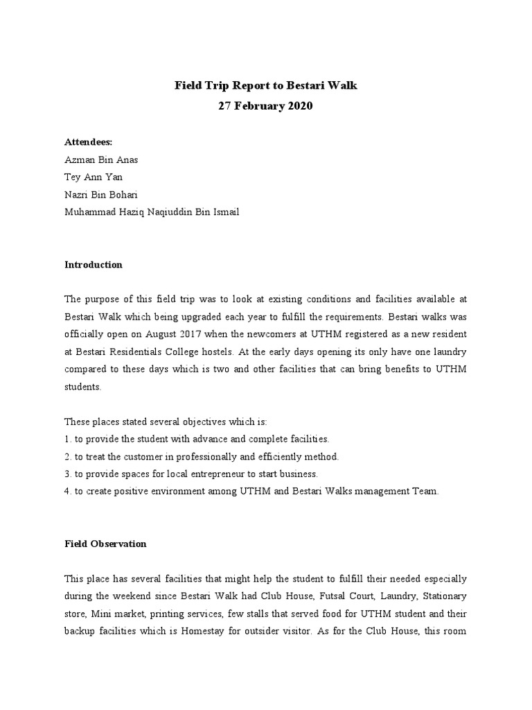 Bestari Walk Field Trip Report | PDF | Economies | Business