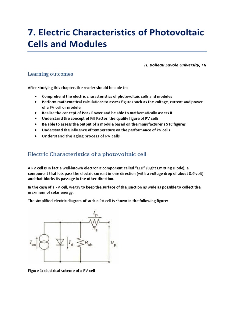 Electric Characteristics of Photovoltaic Cells and Modules | PDF ...