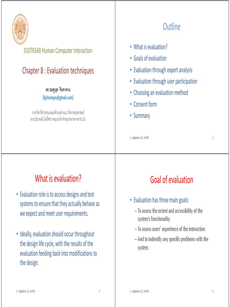 HCI Chapter 8 Evaluation Techniques | PDF | Usability | Experiment
