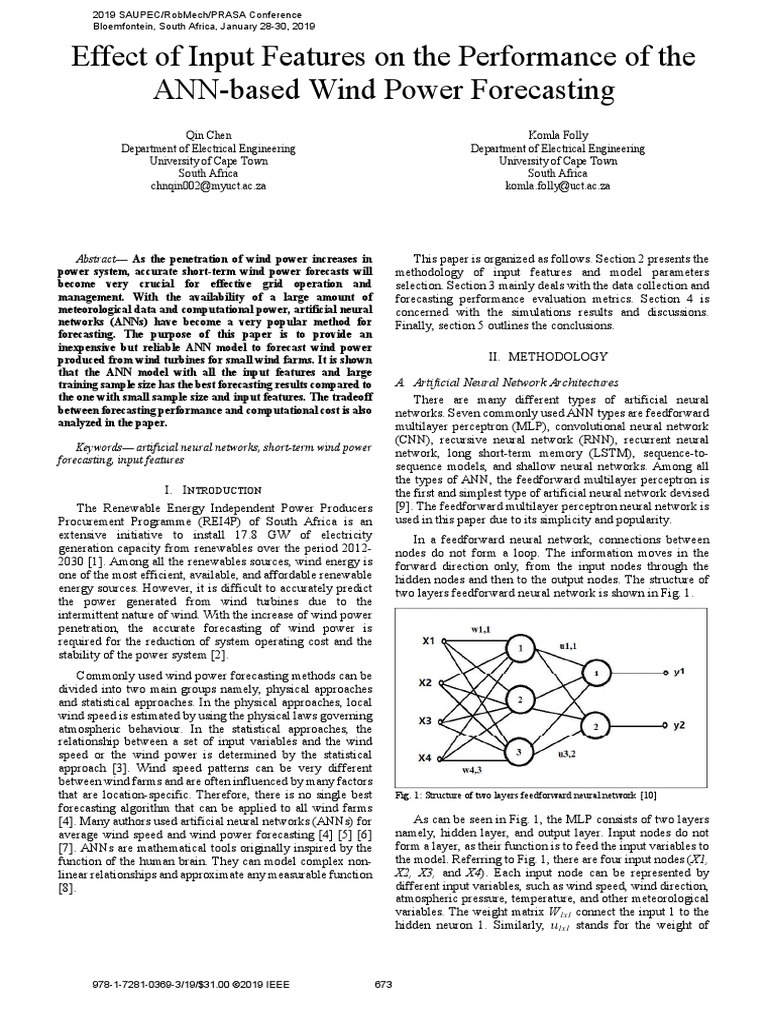 Effect of Input Features On The Performance of The ANN-based Wind Power Forecasting | PDF ...