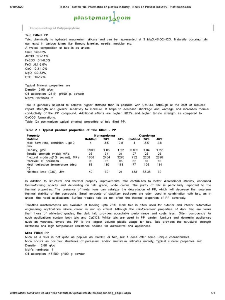 Talc Filled PP: Compounding of Polypropylene | PDF | Physical Sciences ...