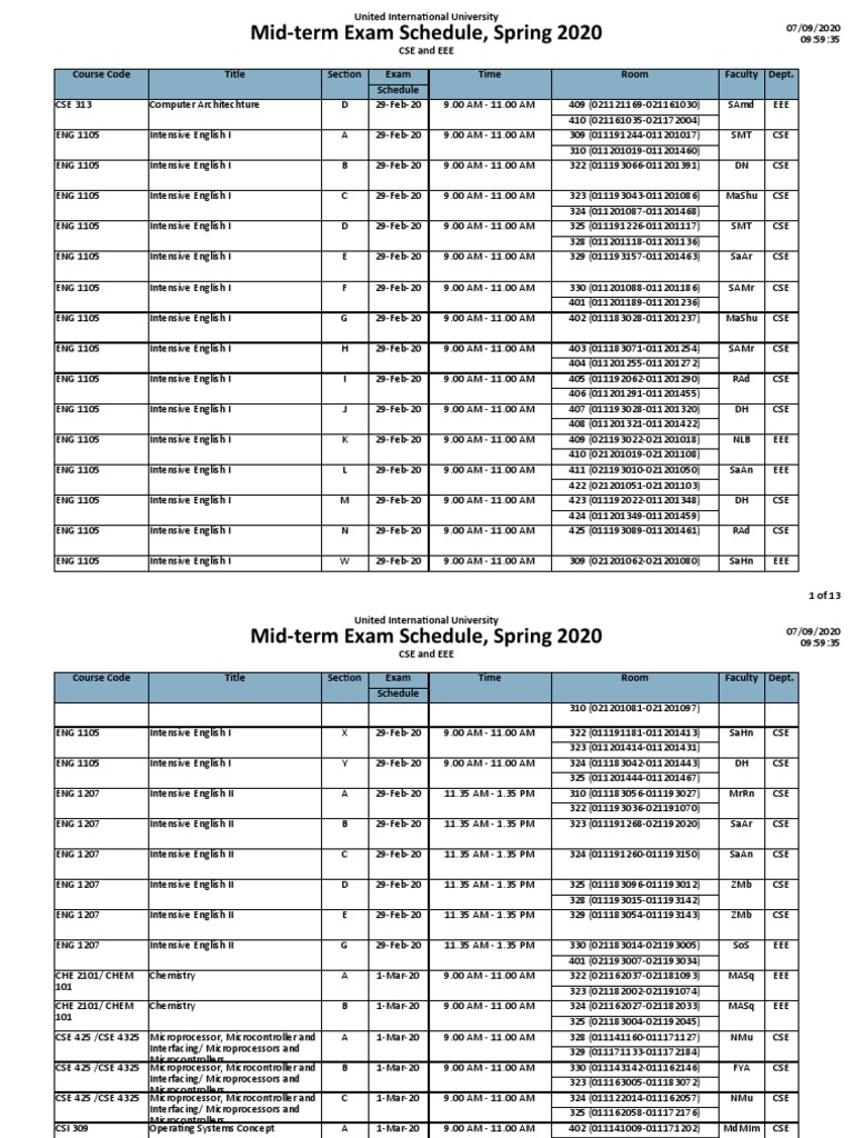 Mid-Term Exam Schedule, Spring 2020 | PDF | Ordinary Differential ...