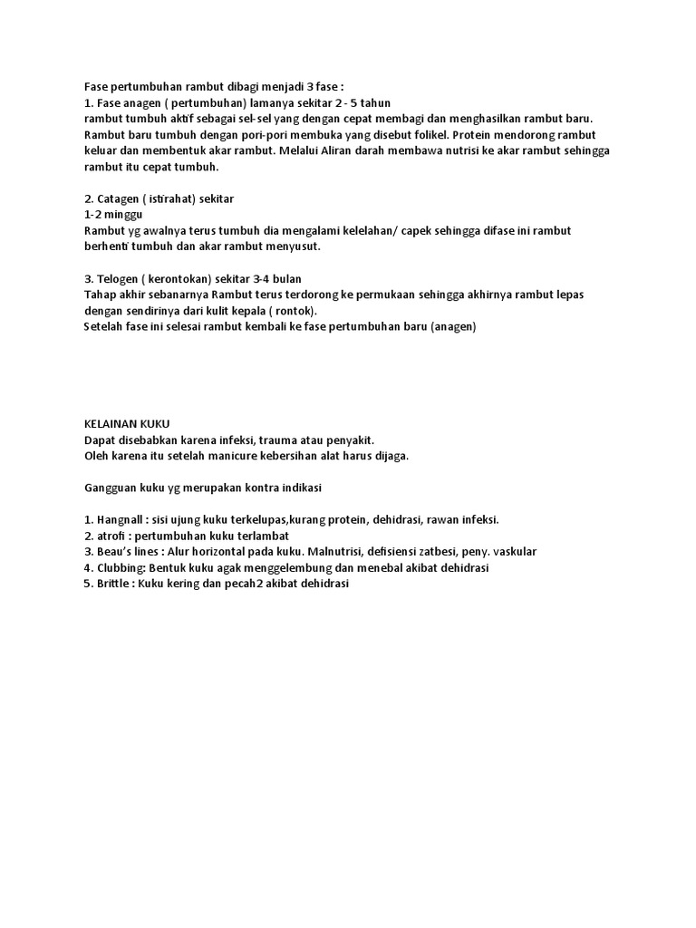 Fase Pertumbuhan Rambut & Kelainan Kuku | PDF