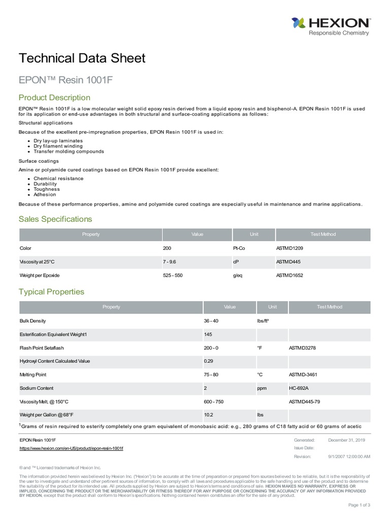 Epon Resin 1001F - Hexion PDF | PDF | Epoxy | Chemical Substances