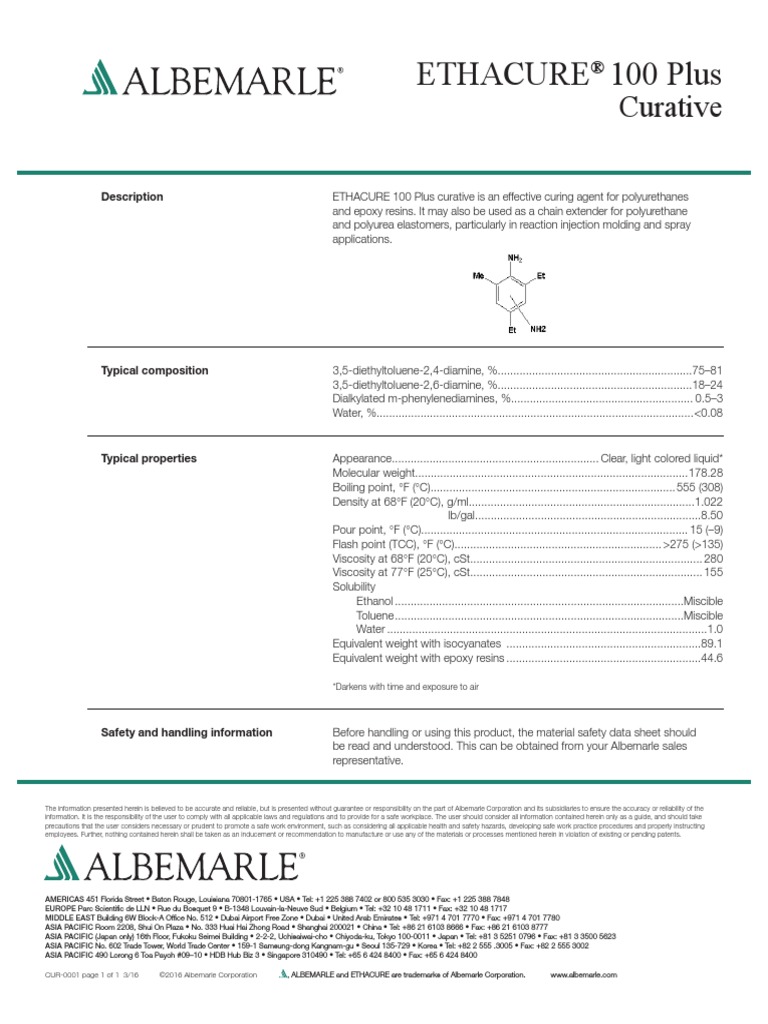 ETHACURE 100-Plus TDS | PDF | Polyurethane | Viscosity
