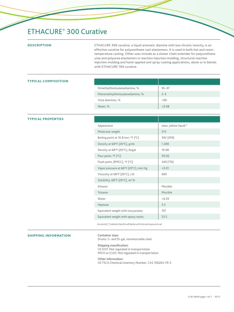 Ethacure 300 TDS | PDF | Polyurethane | Chemistry