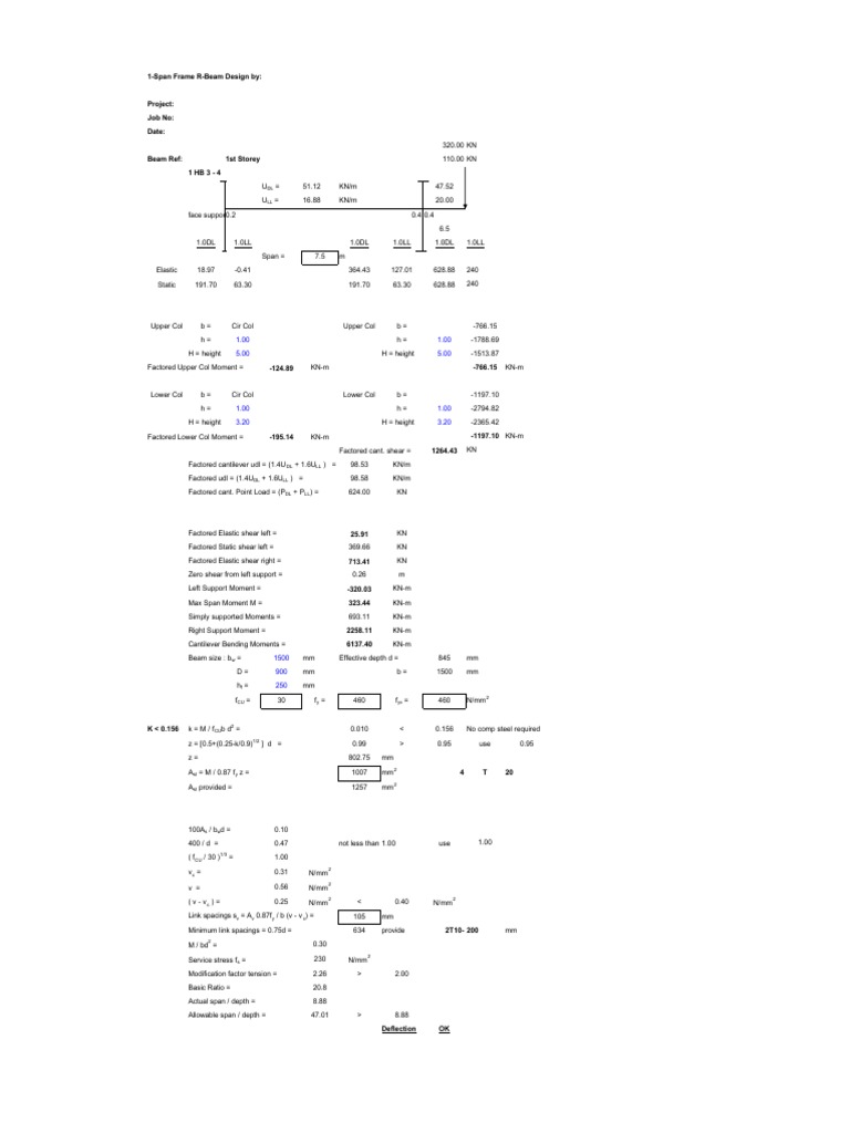 1-Span Frame R-Beam Design By:: DL LL | PDF | Beam (Structure ...