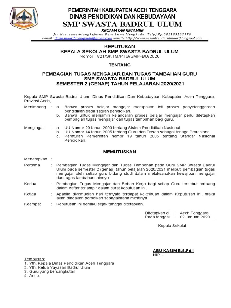 SK Tugas Guru Mapel | PDF